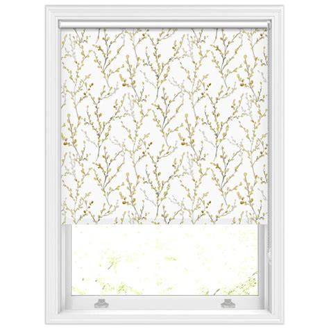 Willow Patterned Blackout Roller Blinds In Yellow Brown And White