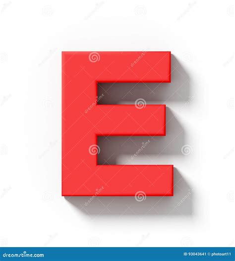 Letra El Rojo De E 3d Aislado En Blanco Con La Sombra Proje Ortogonal