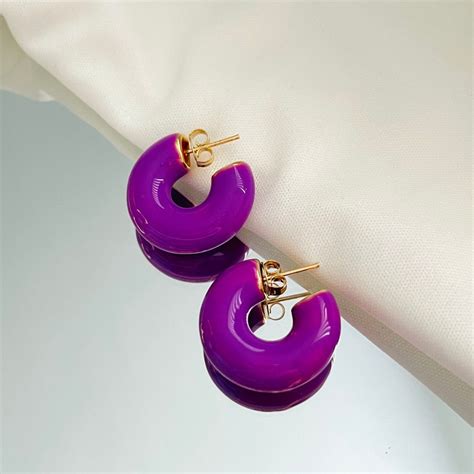 Enamel Hoops Small Bubble Hoops Chunky Colorful Hoops Thick Etsy