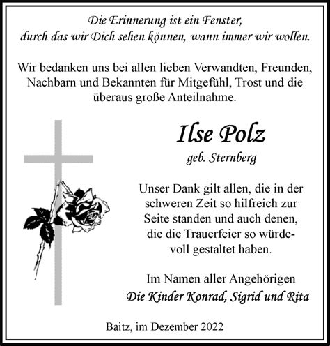 Traueranzeigen Von Ilse Polz Märkische Onlinezeitung Trauerportal