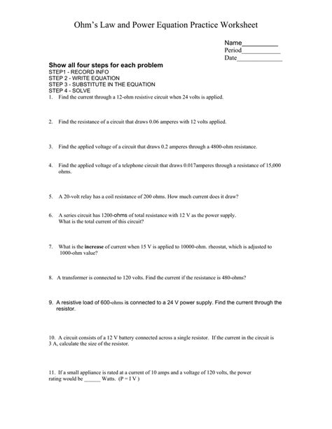 Ohms Law And Power Equation Practice Worksheet — Db