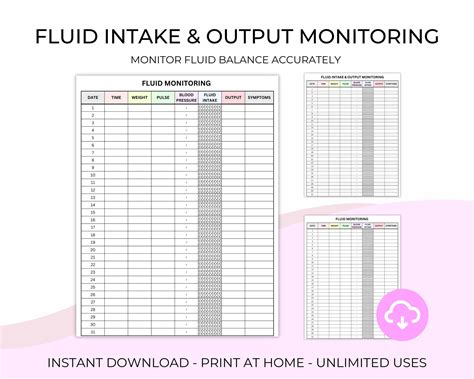 Fluid Intake And Output Monitoring Sheet Etsy