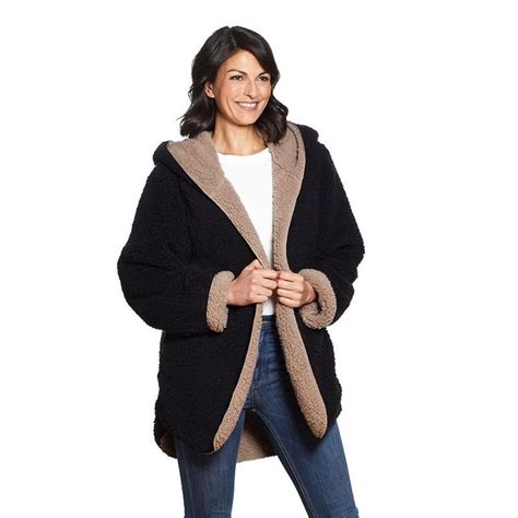 Womens Weathercast Reversible Open Front Sherpa Jacket Comfy Jackets