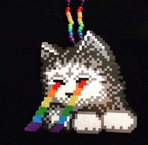 Rainbow Lazer Kitty Kandi Necklace Diy Perler Bead Crafts Perler