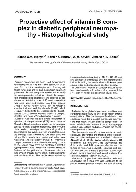 Pdf Protective Effect Of Vitamin B Complex In Diabetic Peripheral Neuropathy