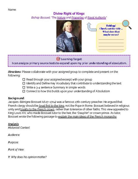 Divine Right Of Kings Primary Source Analysis By History Teacher