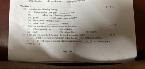 A Pollination B Germination C Vegetative P Question 2 I Complet