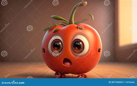 Cute Cartoon Character Of Tomato Generative Ai Stock Illustration