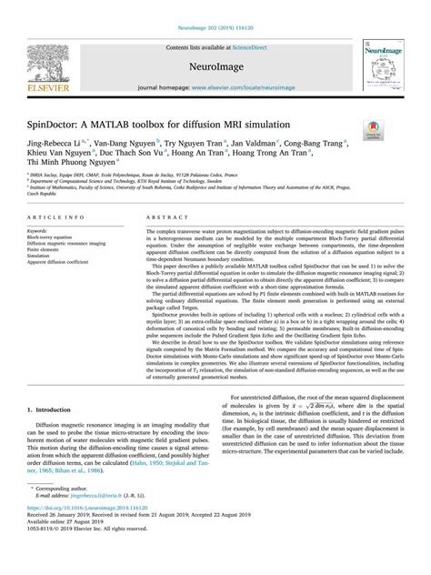 Pdf Spindoctor A Matlab Toolbox For Diffusion Mri Simulation