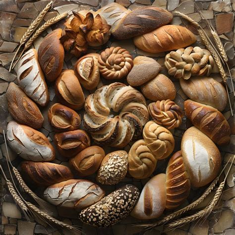 A Diverse Assortment Of Bread Varieties In A Wooden Basket Stock Image