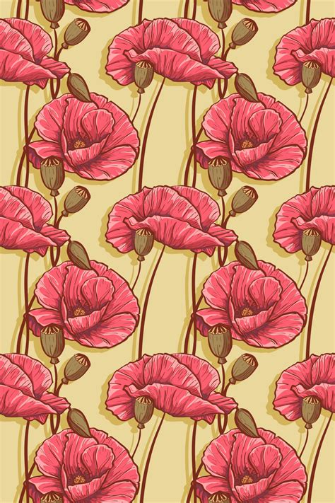 Vintage Röd Vallmo Mönster Blomma Rullgardin Tenstickers