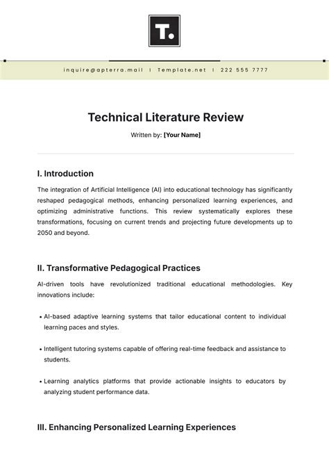 Free Literature Review Templates To Edit Online And Print