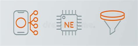 Set Line Funnel Or Filter Neural Network And Processor Cpu Icon