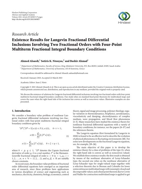 Pdf Existence Results For Langevin Fractional Differential Inclusions Involving Two Fractional