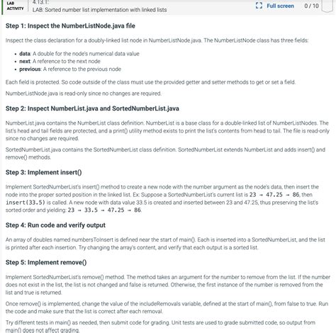 Solved Step 1 Inspect The Numberlistnodejava Fileinspect