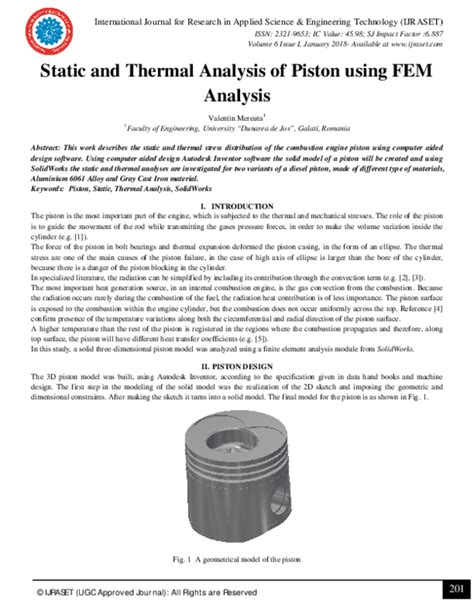 Pdf Static And Thermal Analysis Of Piston Using Fem Analysis