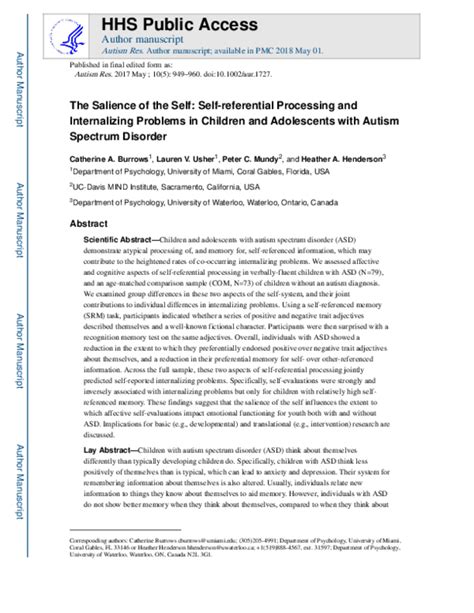 Pdf The Salience Of The Self Self Referential Processing And Internalizing Problems In