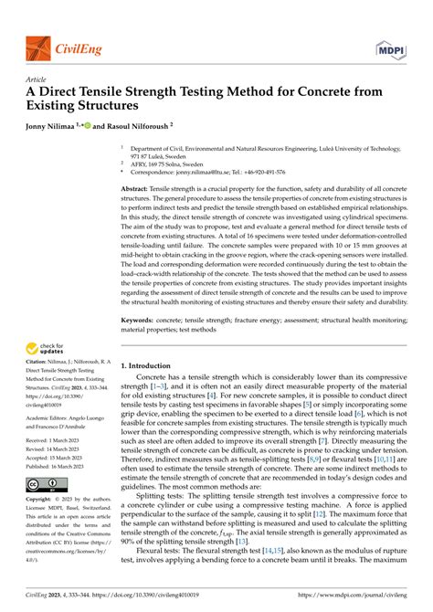 Pdf A Direct Tensile Strength Testing Method For Concrete From