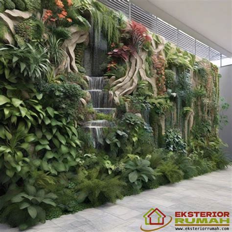 Inspirasi Taman Vertikal Dengan Relief Air Terjun Eksterior Rumah