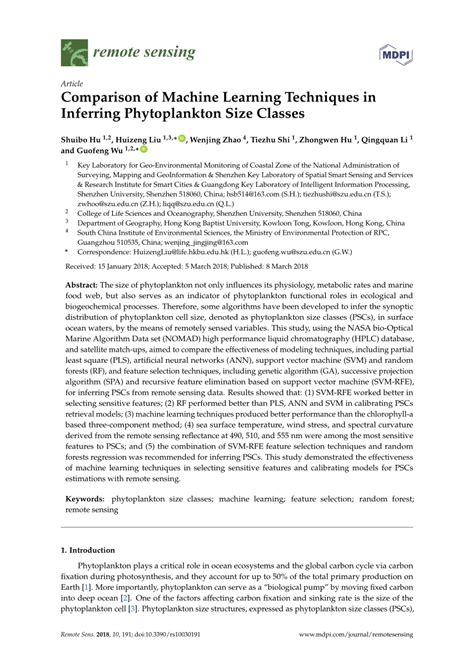 Pdf Comparison Of Machine Learning Techniques In Inferring Phytoplankton Size Classes