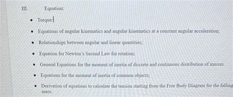 Solved III Equation Torque Equations Of Angular Chegg Com