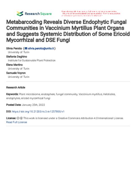 Pdf Metabarcoding Reveals Diverse Endophytic Fungal Communities In