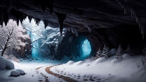 Premium Photo A Snowy Cave With A Snowy Path And A Snowy Cave