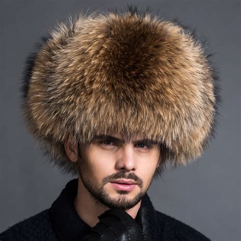 Mens Real Fox Fur Hat Russian Ushanka Cossack Trapper Hat Real Leather