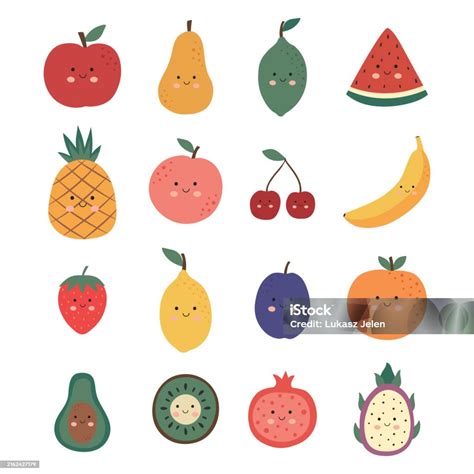 Cute Fruits Vector Collection Stock Illustration Download Image Now
