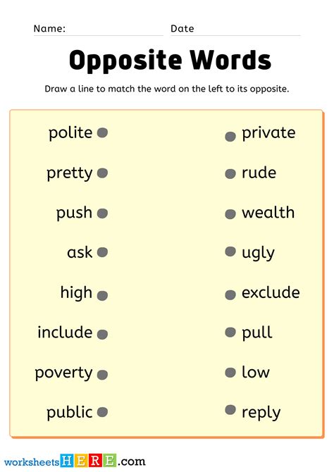 Basic Opposite Words Matching Activity Pdf Worksheets For Students