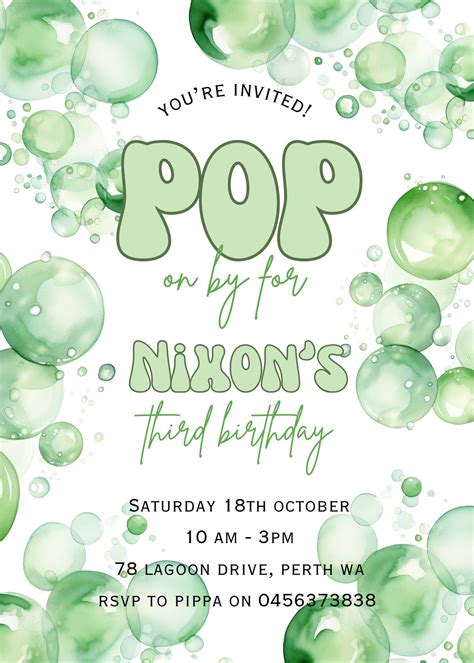 Editable Bubbles Birthday Invitation Pop On By Birthday Party Invite