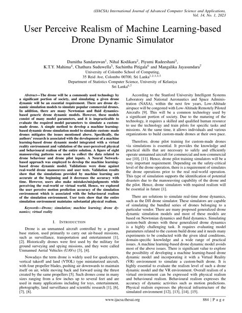 Pdf User Perceive Realism Of Machine Learning Based Drone Dynamic Simulator