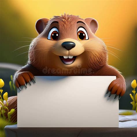 3d Super Cute Friendly Beaver With Big Eyes And A White Advertising