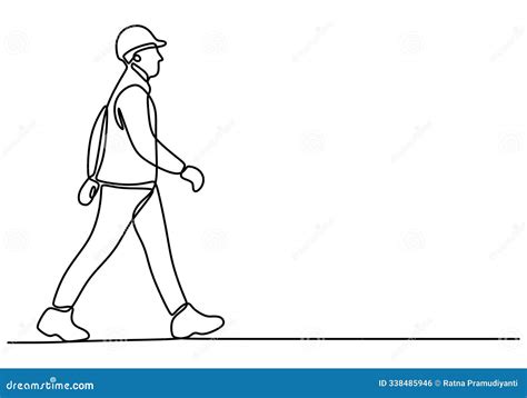 One Line Drawing Of An Engineer Walking Illustrating The Dynamic