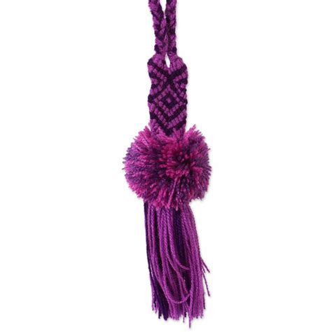 Handcrafted Purple Cotton Pompom Tassels Set Of 4 Very Berry Globein