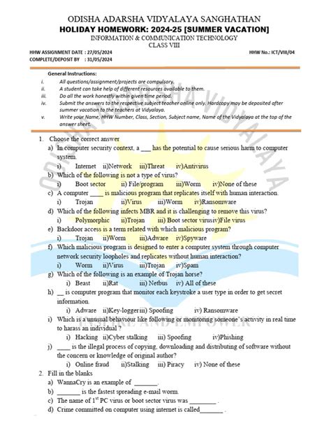Class Viii Ict Pdf Computer Virus Malware