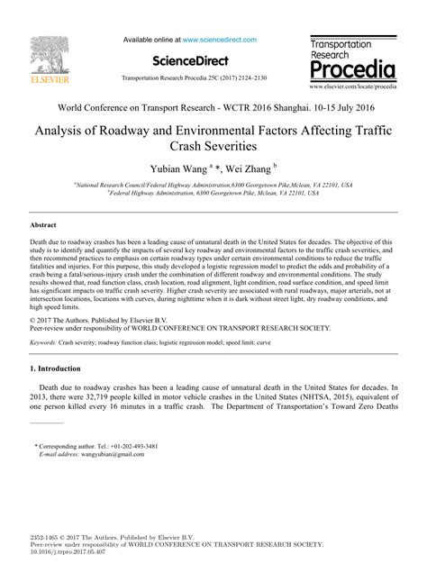 Pdf Analysis Of Roadway And Environmental Factors Affecting Traffic Crash Severities