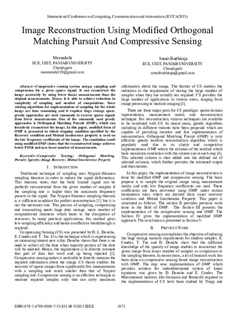 Pdf Image Reconstruction Using Modified Orthogonal Matching Pursuit