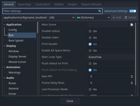 Project Settings Godot
