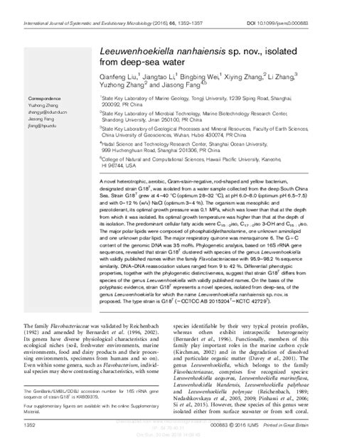 Pdf Leeuwenhoekiella Nanhaiensis Sp Nov Isolated From The Deep Sea Water Of The South China Sea