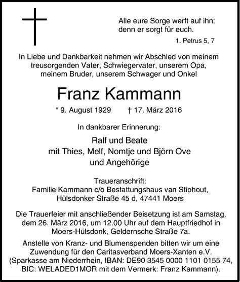 Traueranzeigen Von Franz Kammann Trauer In Nrwde