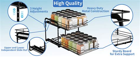 Zddloinp Pull Out Spice Racks For Inside Cupboard 2 Tier Spice Rack