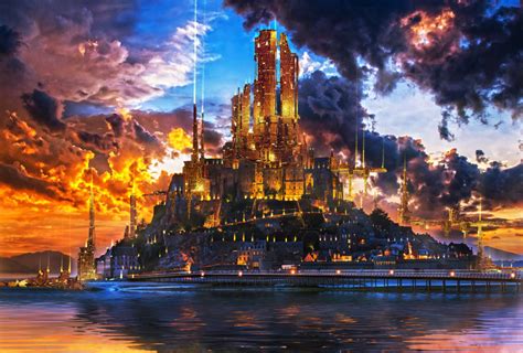 Safebooru Absurdres Blue Sky Bridge City Clouds Cloudy Sky Evening