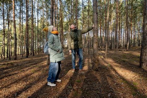 Dad And Daughter Are Walking In The Forest Stock Image Image Of