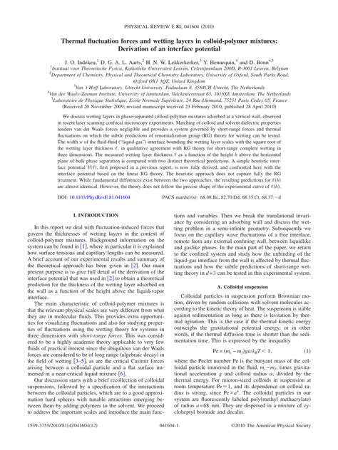 Pdf Thermal Fluctuation Forces And Wetting Layers In Colloid Polymer Mixtures Derivation Of