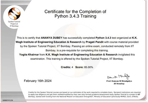 completed python course by spoken tutorial project ananya dubey posted on the topic linkedin