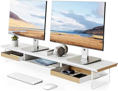 Fenge Dual Monitor Stand With Drawer 425 Inch Large