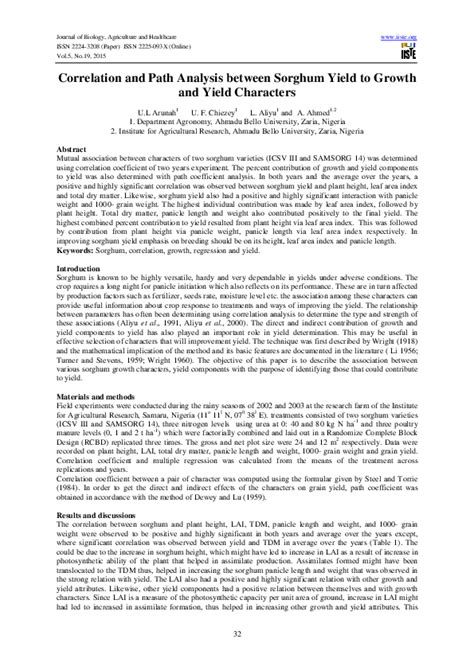 Pdf Correlation And Path Analysis Between Sorghum Yield To Growth And