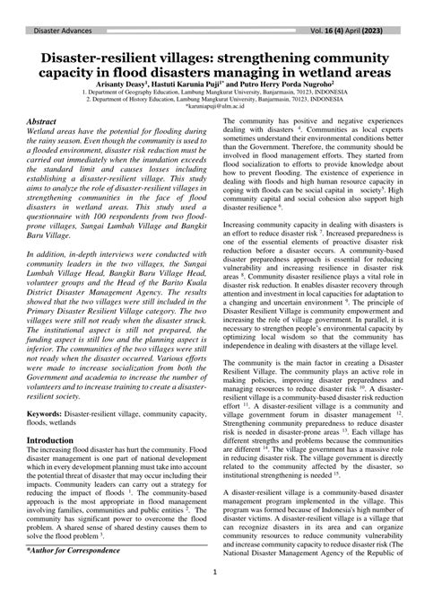 Pdf Disaster Resilient Villages Strengthening Community Capacity In