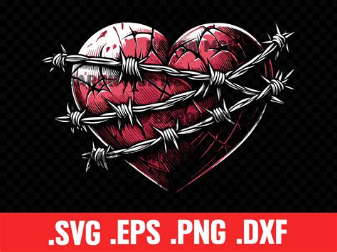Barbed Wire Heart Printable Vector Heart Silhouette Etsy